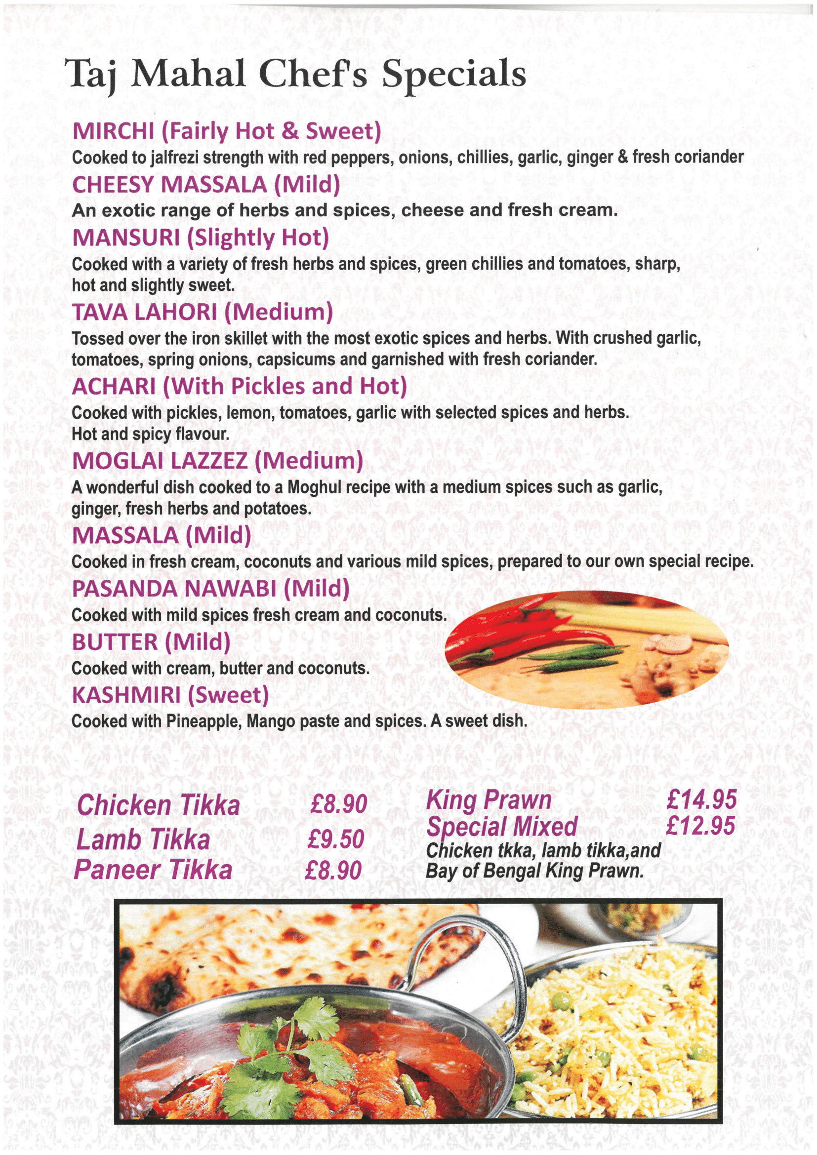 Inside Menu | The Taj Mahal, Southport Lorem ipsum dolor